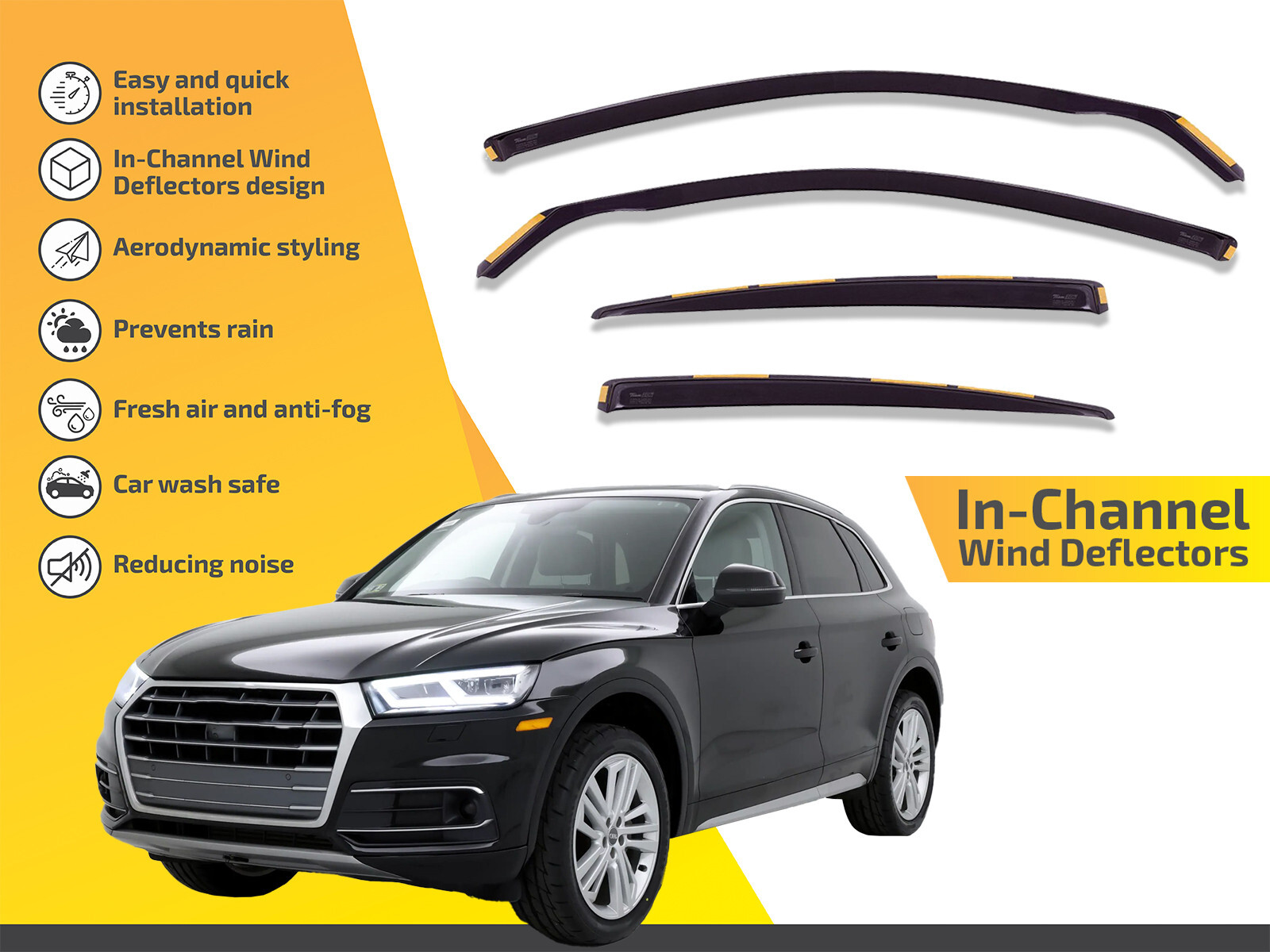 Wind Deflectors In Channel For Audi Q5 2018-2023 4-Pcs Sun Visors Rain ...