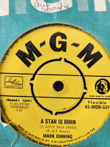 Mark Dinning "A Star Is Born (A Love Has Died)" 1960 MGM Oz 7" 45rpm ...