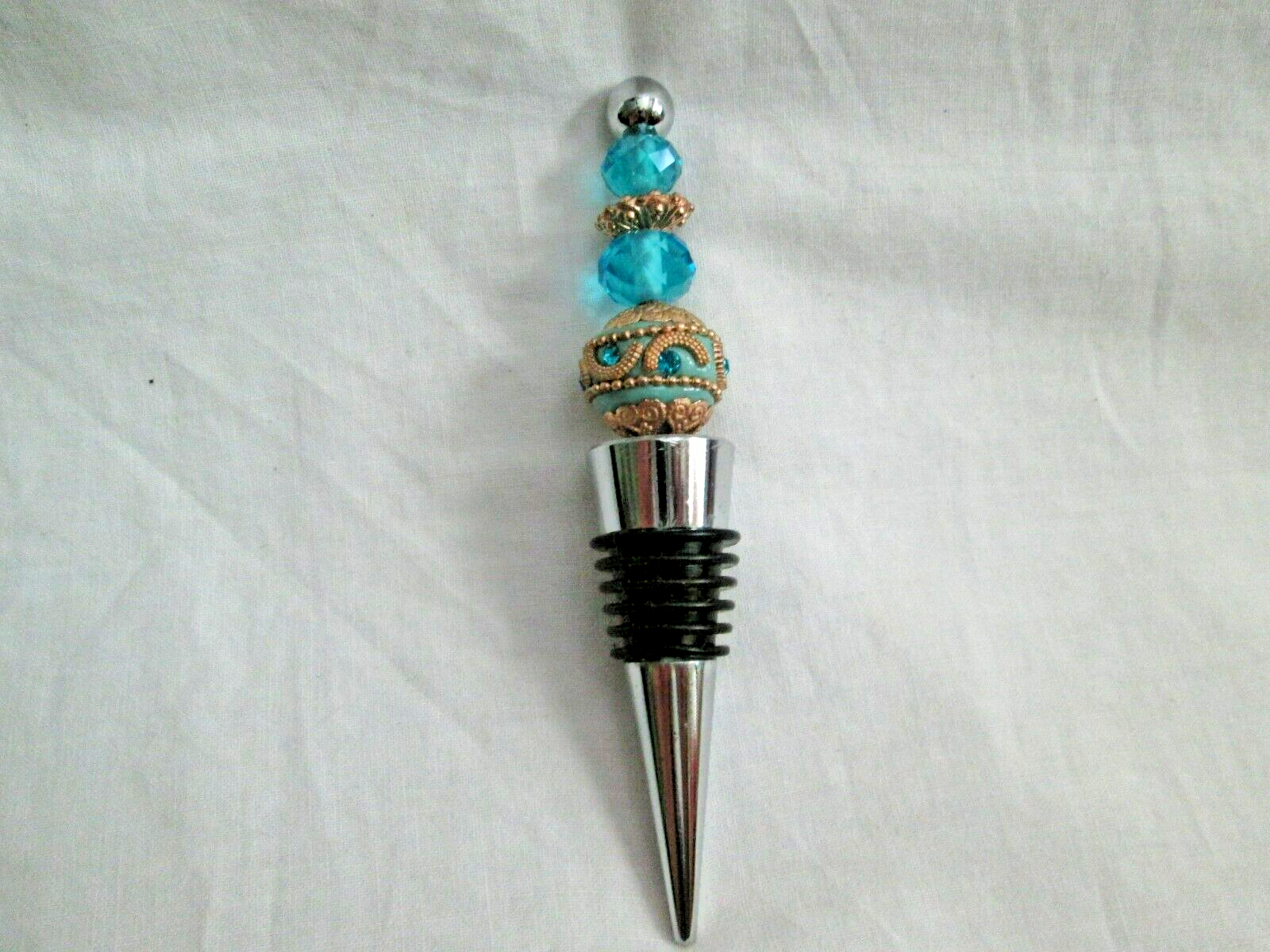 Wine Bottle Decorative Stopper Blue crystal cut & Gold Trim Ball Metal ...