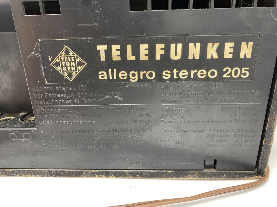 Vintage Telefunken Allegro Stereo 205 AM/FM Radio | eBay
