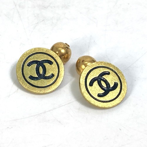 CHANEL 95P CC CC Mark Vintage Bicolor cuffs Metal Gold/Black | eBay ...
