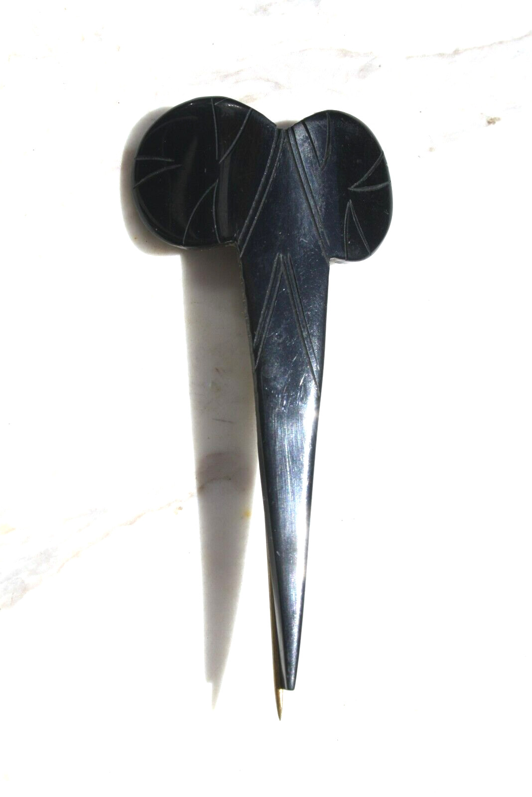 Antique Art Nouveau Hand Carved Black Horn Pin Brooch… - Gem