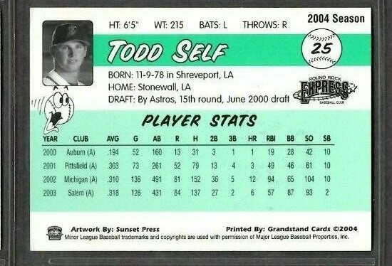 2004 Grandstand #25 Todd Self Round Rock Express Baseball Signed ...