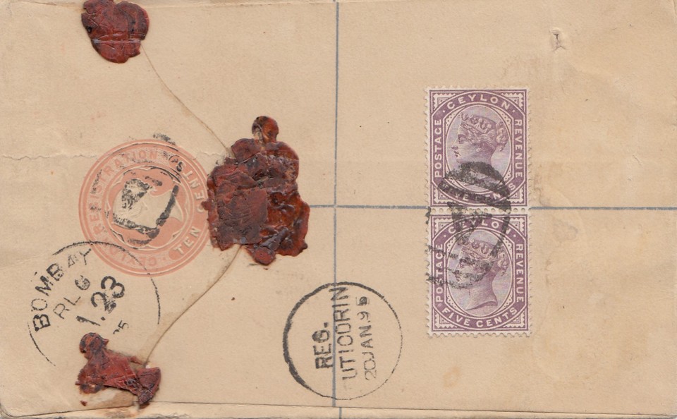 Ceylon 1895: Registered letter Colombo to Bombay/India | eBay