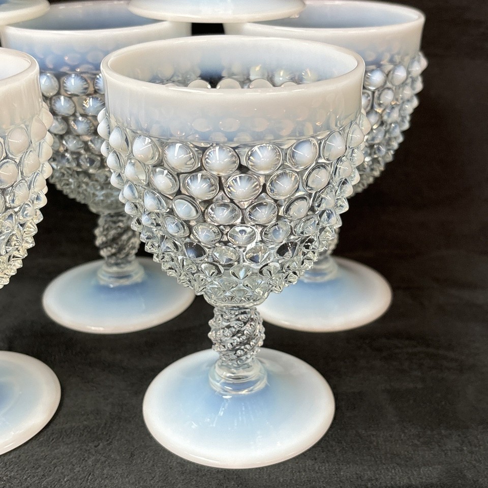 ONE (1) Fenton Moonstone Hobnail Opalescent Footed Wine Water Goblet 5 ...