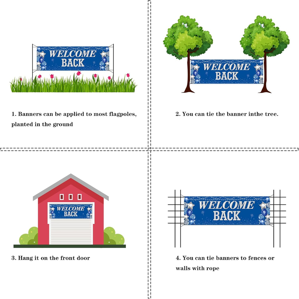 Large Welcome Back Banner Returning Home Party Backdrop Banner Happy ...