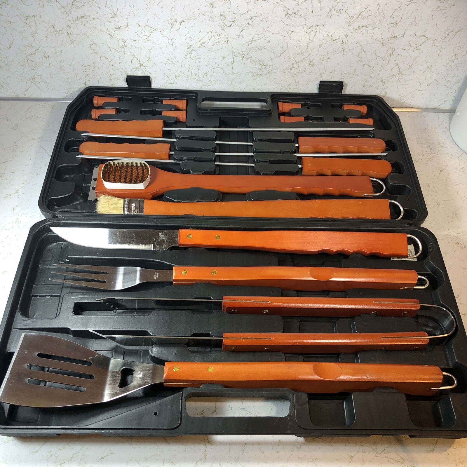 Chefmaster BBQ Tool Set Grill Camping Picnic Cooking WOODEN 19Pc with ...