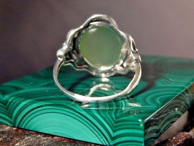 6.54 Ct. Oval Cabochon Vesuvianite Idocrase Ring Floral Style Sterling ...