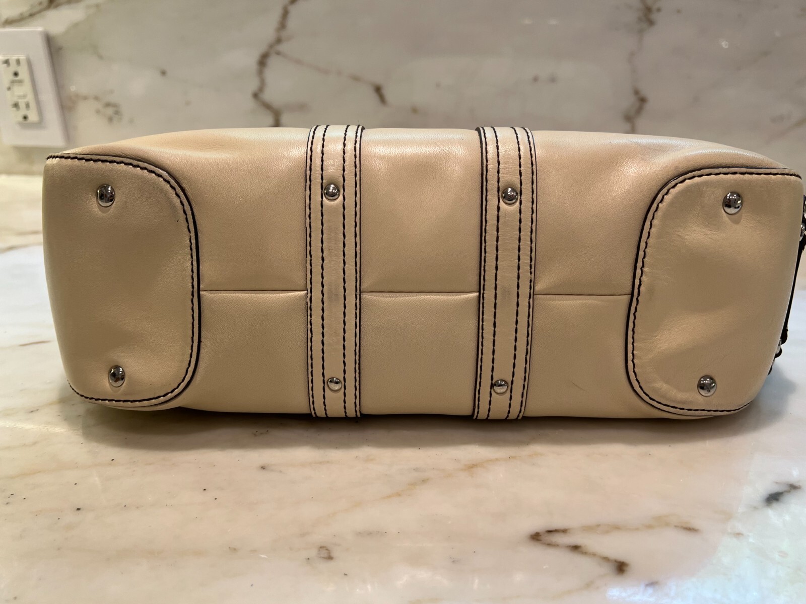 Cole Haan Ivory Trinity Leather Shoulder Bag Purse Silver Hardware ...