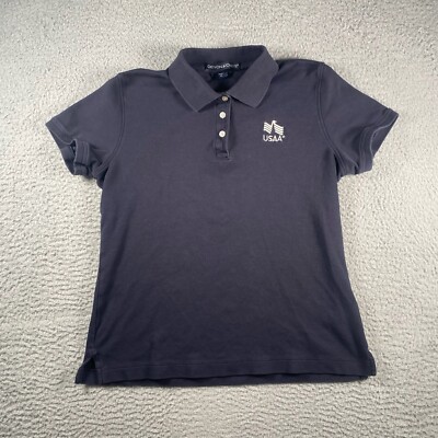 USAA Polo Shirt Womens Medium Navy Blue Employee Work Wear Stretch ...