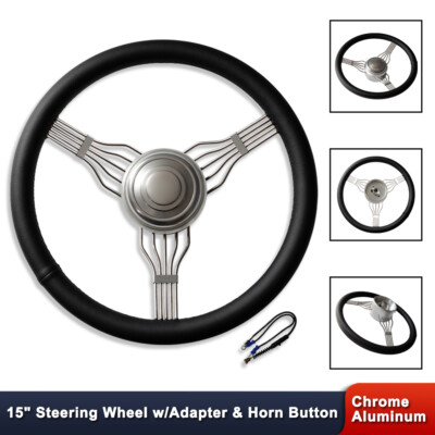 15" Chrome Full Wrap Banjo Steering Wheel GM Built-in Adapter w/ Horn ...