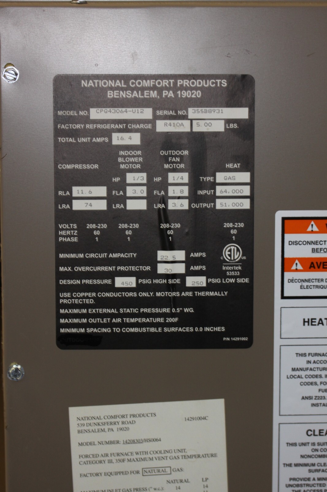 Magic Pak COMFORT PACK CPG43064U 2.5 TON - Read Description! | eBay