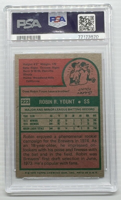 1975 Topps Robin Yount Rookie Card RC #223 PSA 7 Milwaukee Brewers NM ...