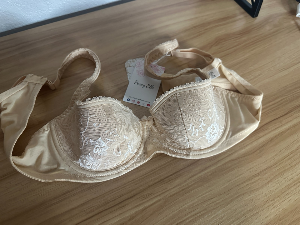 Balconette Bra Lace Demi Half Cup Lightly Padded Underwire Low Cut Tan ...