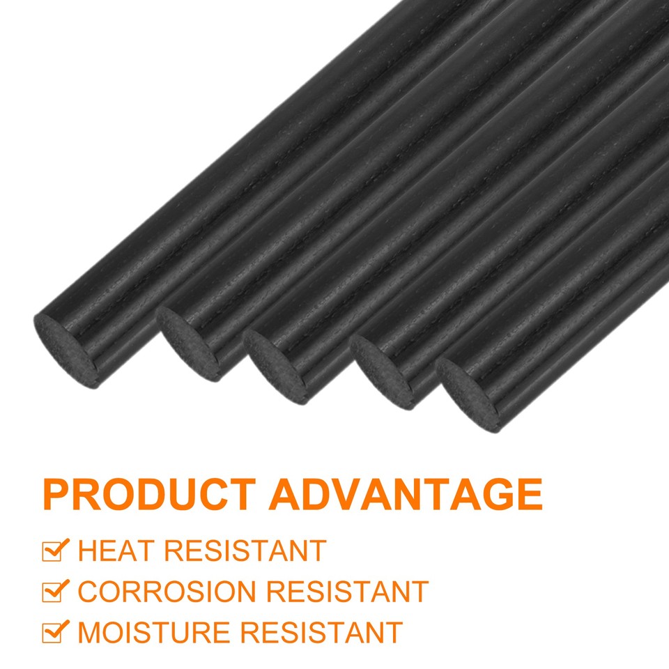 5Pcs Black Plastic Rods 12 x 406mm ABS Round Stick Round Solid Bar DIY ...