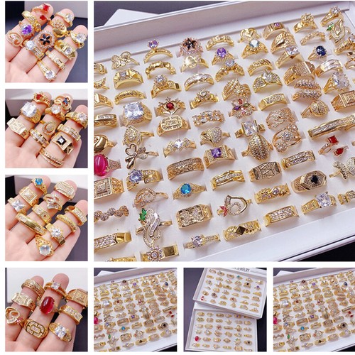 5-50pcs Rings Wholesale Bulk Lots Zircon Rhinestone Mixed Gold Plated ...