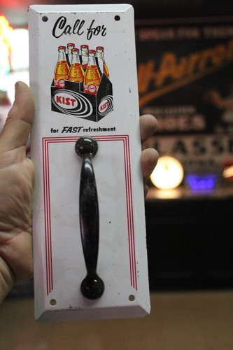 RARE 1950s KIST ORANGE SODA POP STAMPED PAINTED METAL DOOR HANDLE SIGN ...