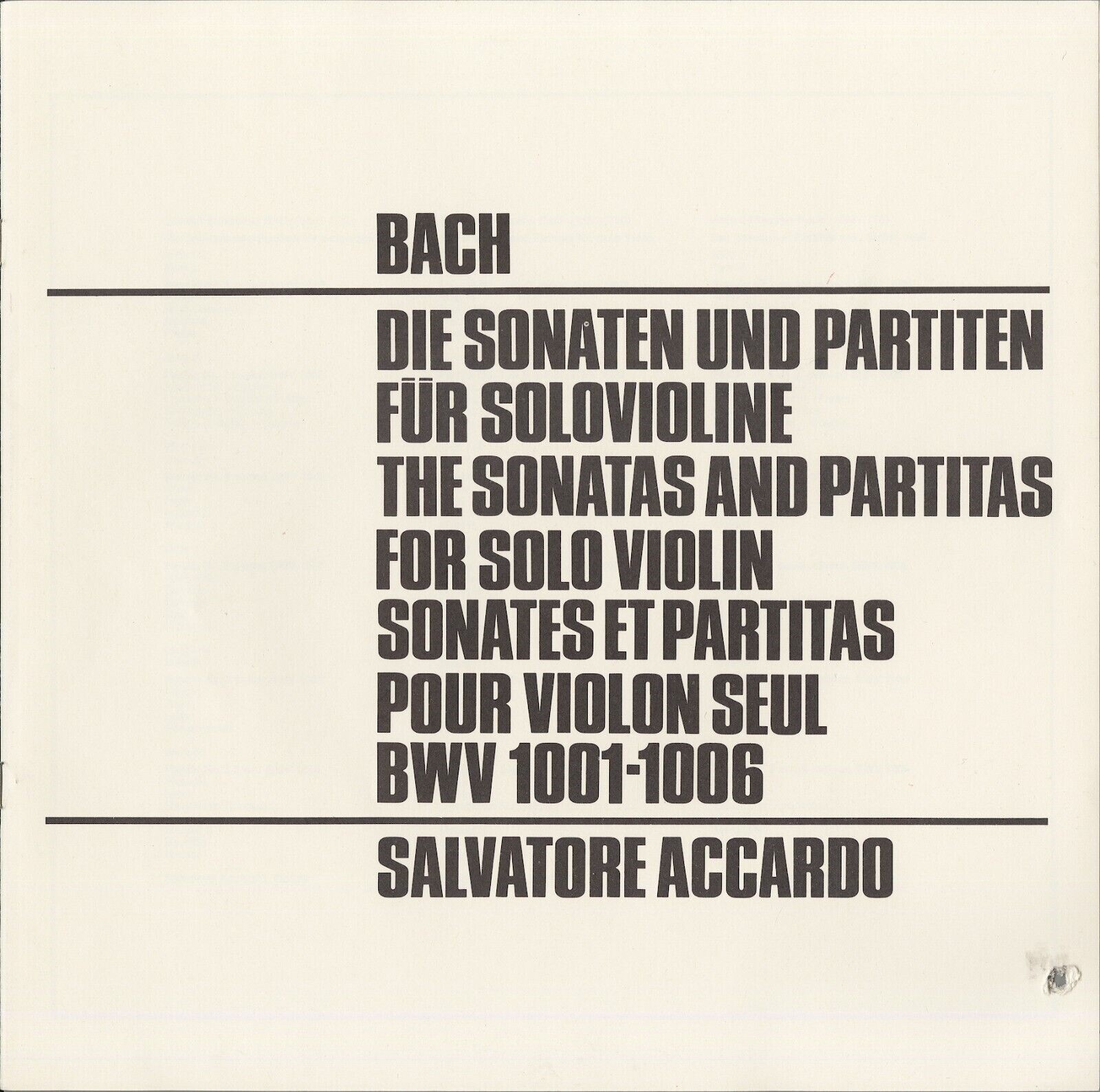 Salvatore Accardo "Bach: Sonatas & Partitas for Solo Violin" Philips 3 ...