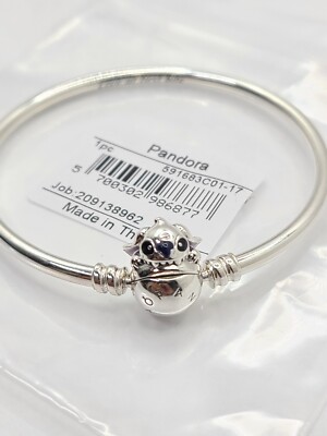 PANDORA 591683C01 925 Silver Disney Stitch Biting Clasp Bangle Bracelet ...