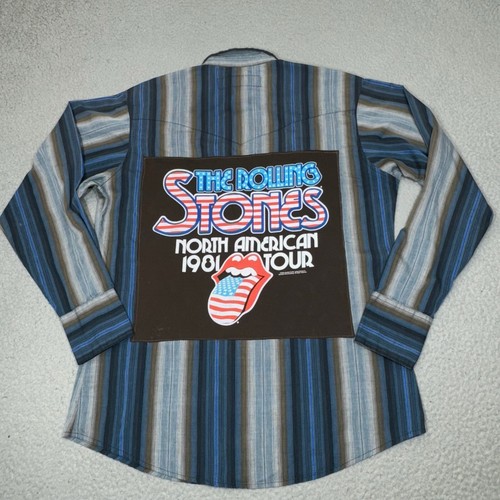 Rolling Stones Shirt Men Large Blue All Over Back Patch Rock Tour Concert Button | eBay