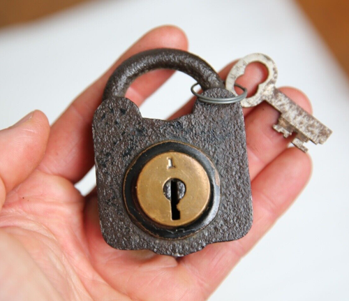 Antique smokehouse padlock iron brass vintage lock w/ key tool box ...