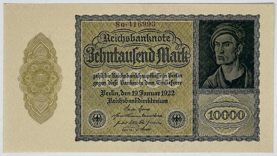 GERMAN VAMPIRE NOTE 1922 10,000 MARK GERMANY "SMALL" Crisp Unc ...