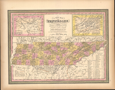 1850 Tennessee by Mitchell antique map ~17.4" x 13.6" Hand colored ...