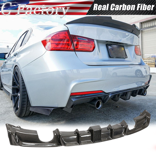 REAL CARBON For BMW F30 320i 340i 330i 12-18 Rear Bumper Diffuser W ...