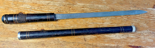 Vintage Wooden Sword Stick Steel Blade Sheath 19" Long Carved Wood | eBay