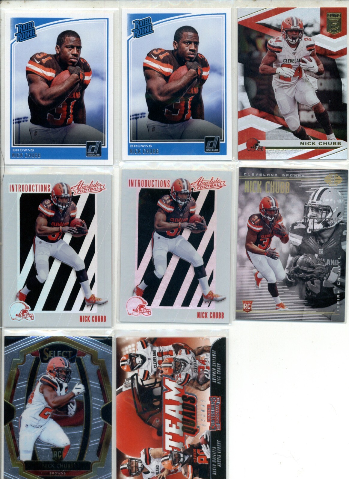 NICK CHUBB LOT OF 8 FOOTBALL CARDS ROOKIE RC RATED INTRODUCTIONS SELECT ...