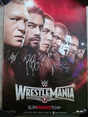 WWE/WWF WrestleMania 31 Poster set signed Brock, Roman, Sting ...