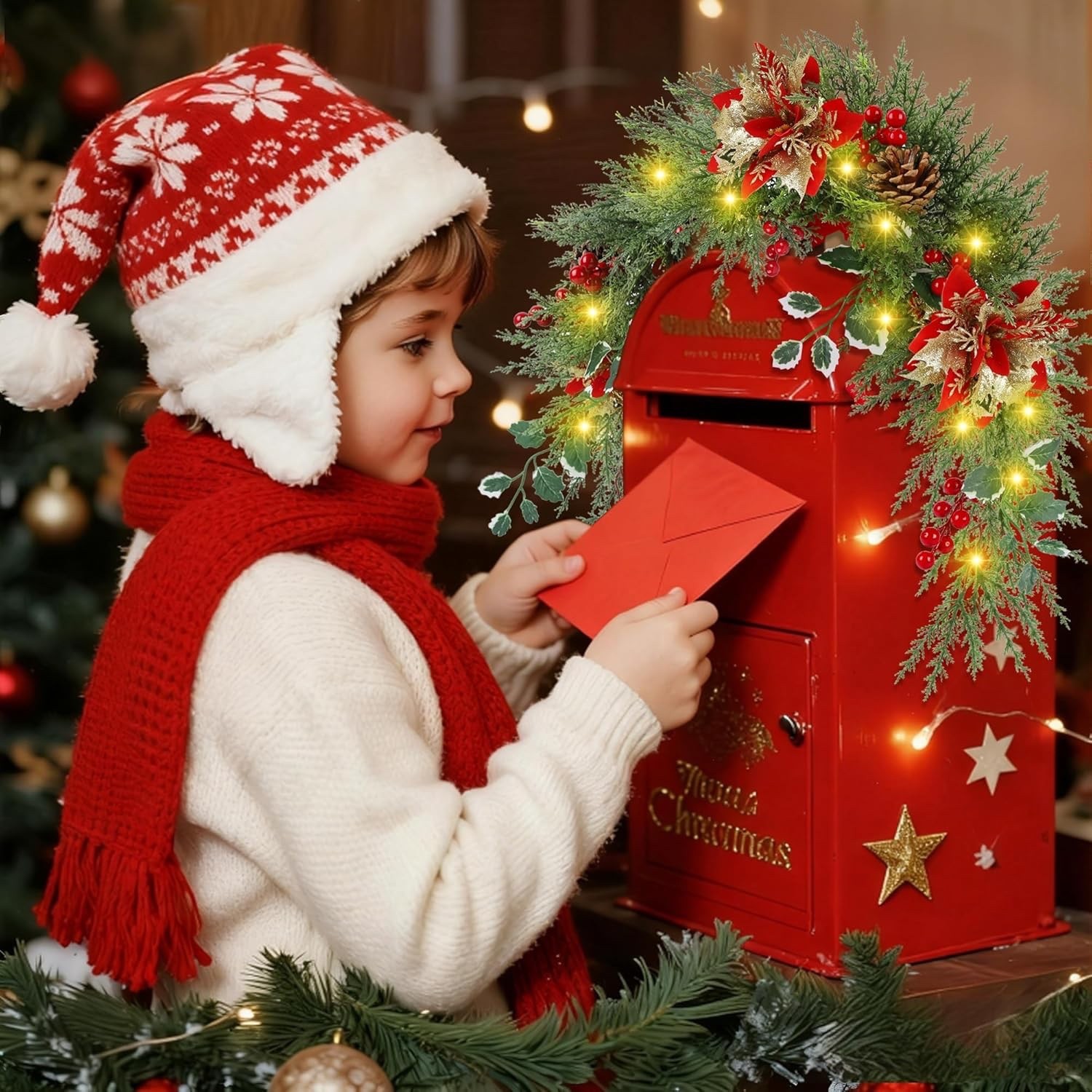 Mailbox Swag Pre-Lit Lighted LED TIMER Outdoor Christmas Holiday ...