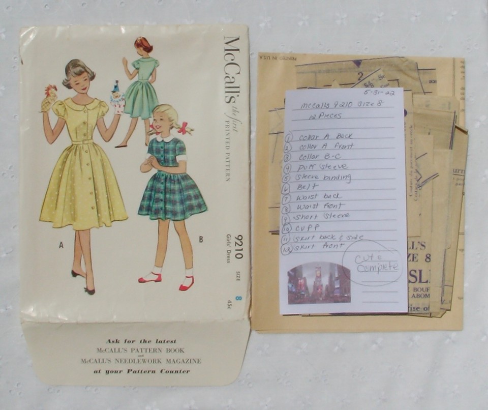 Vintage McCall's Pattern 9210 Girl's Dress Size 8 from 1952 Cut ...
