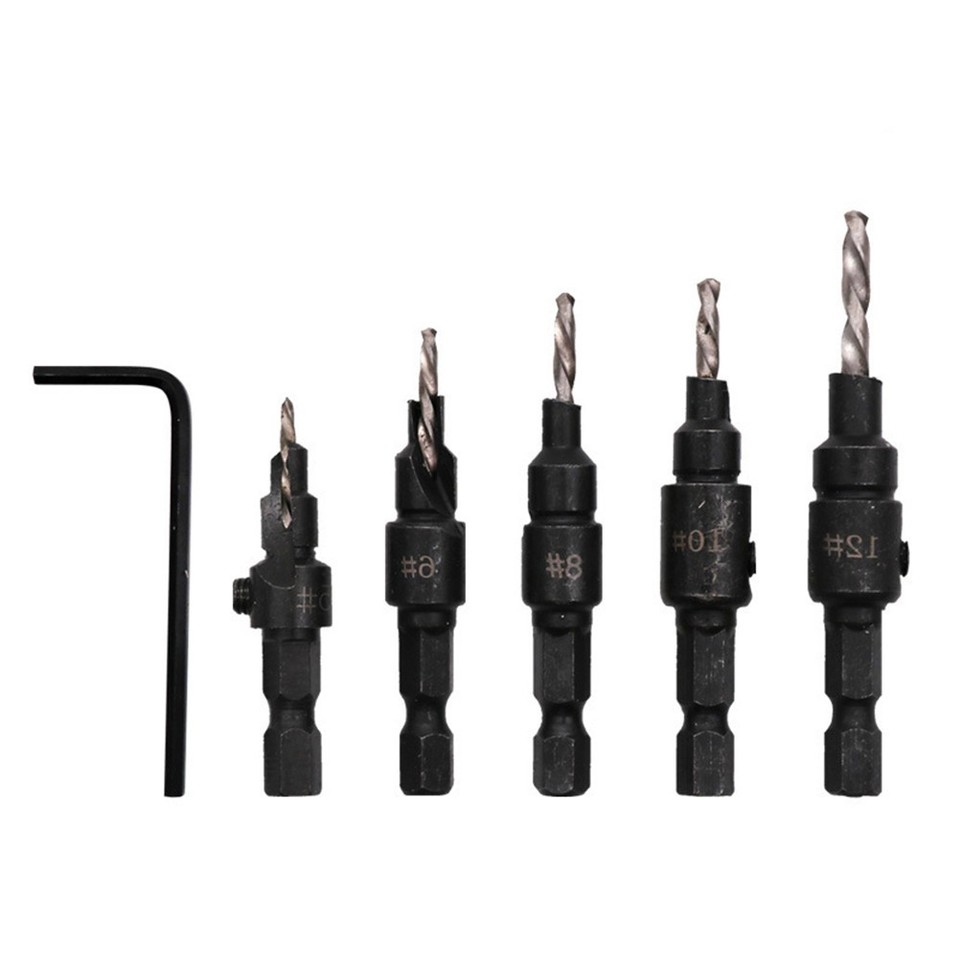 5 Pcs Countersink Drill Bits Tap Set Adjustable Depth Countersunk ...
