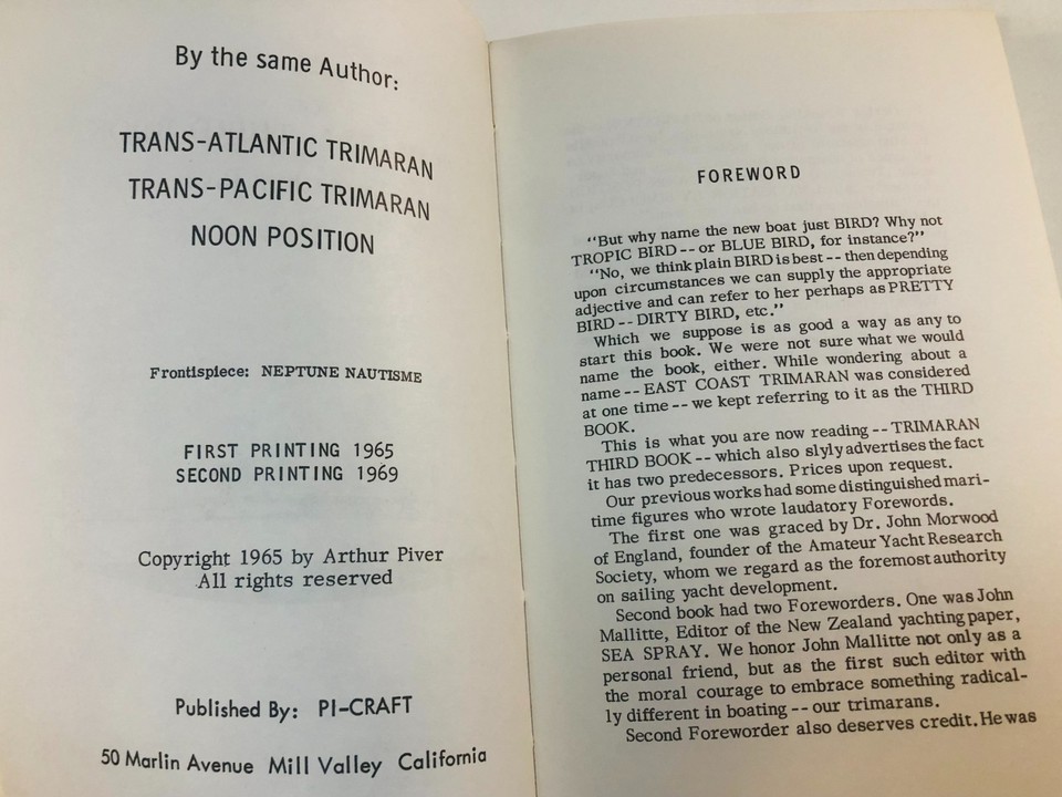 TRIMARAN THIRD BOOK Arthur Piver 1hardcover in dust jacket 1st/2nd ...