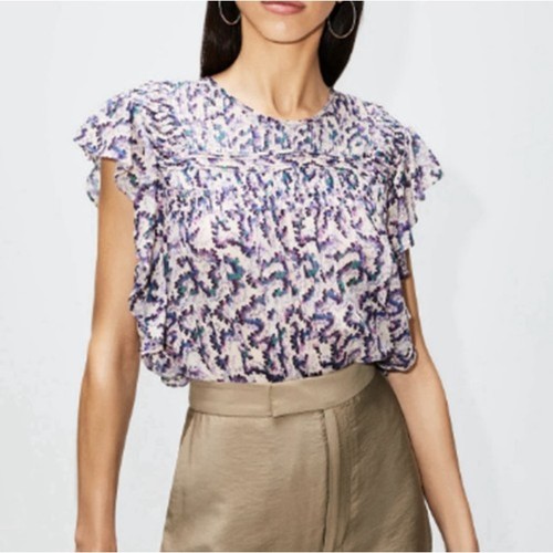Isabel Marant Étoile Ilayona Flutter Sleeve Blouse Top White Purple EU ...