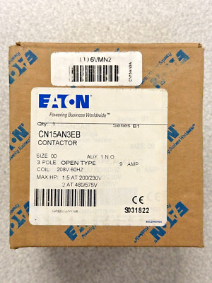 NEW Eaton CN15AN3EB Contactor 3 Pole 9 Amp 208V Coil 60Hz Size 00 Aux 1 ...