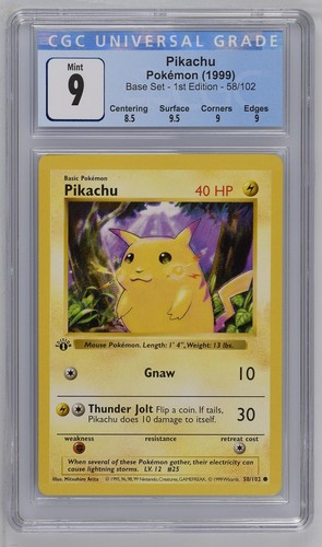 1999 POKEMON BASE SET SHADOWLESS 1ST EDITION PIKACHU CGC 9 PSA ...