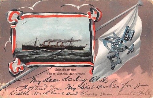 SS KAISER WILHELM DER GROSSE AT SEA ~ NORD-DEUTSCHER LLOYD LINE, FLAG ...