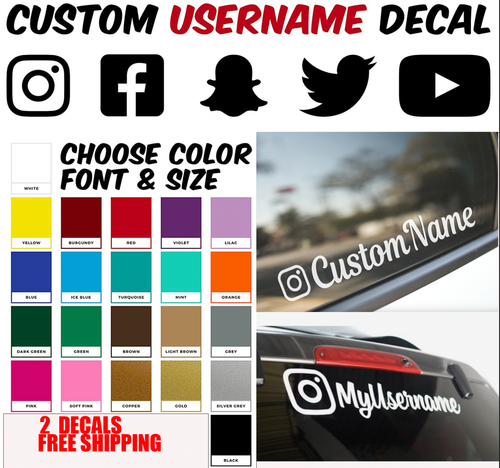 Personalized Instagram Sticker Vinyl Decal (x2) Car Window IG Username ...