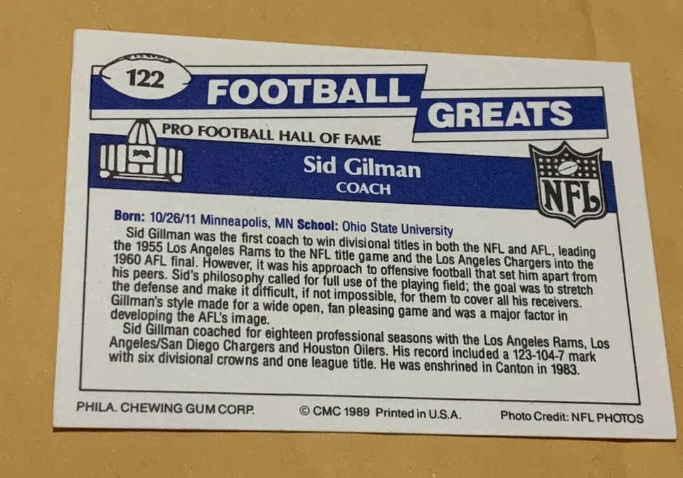 1988 Swell Sid Gillman Houston Oilers Signed Card autographed HOF | eBay