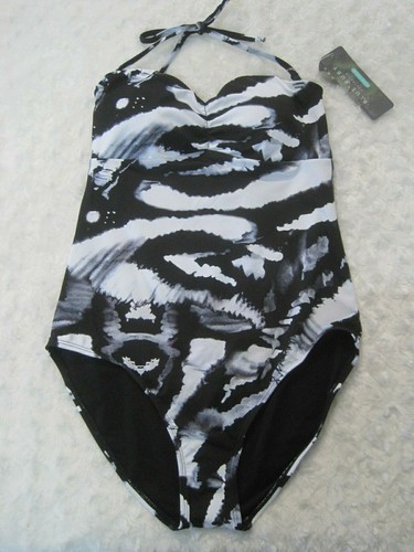 BRAS N THINGS BLUE RUBY BLACK & WHITE ANIMAL PRINT SWIMSUIT SIZE 12 ...