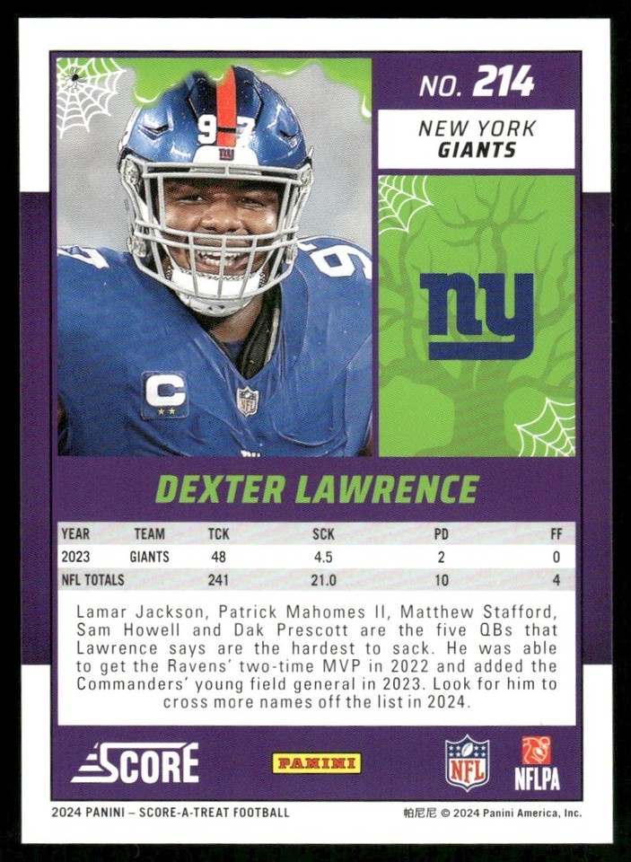 2024 Score Halloween Pumpkin Dexter Lawrence New York Giants #214 | eBay
