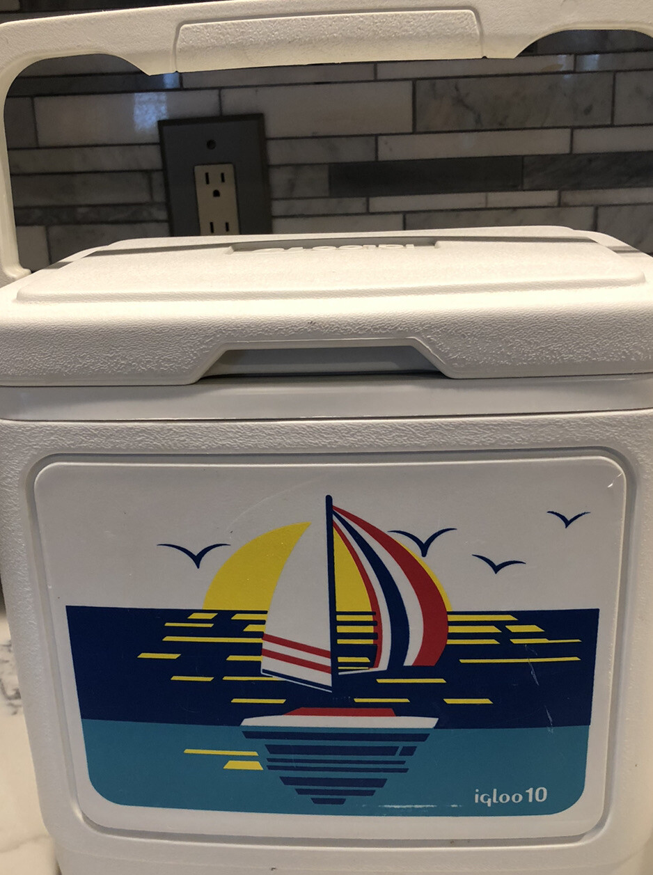 Vintage Igloo 10 Multicolor Cooler Ice Chest White Sailboat Beach Sun ...