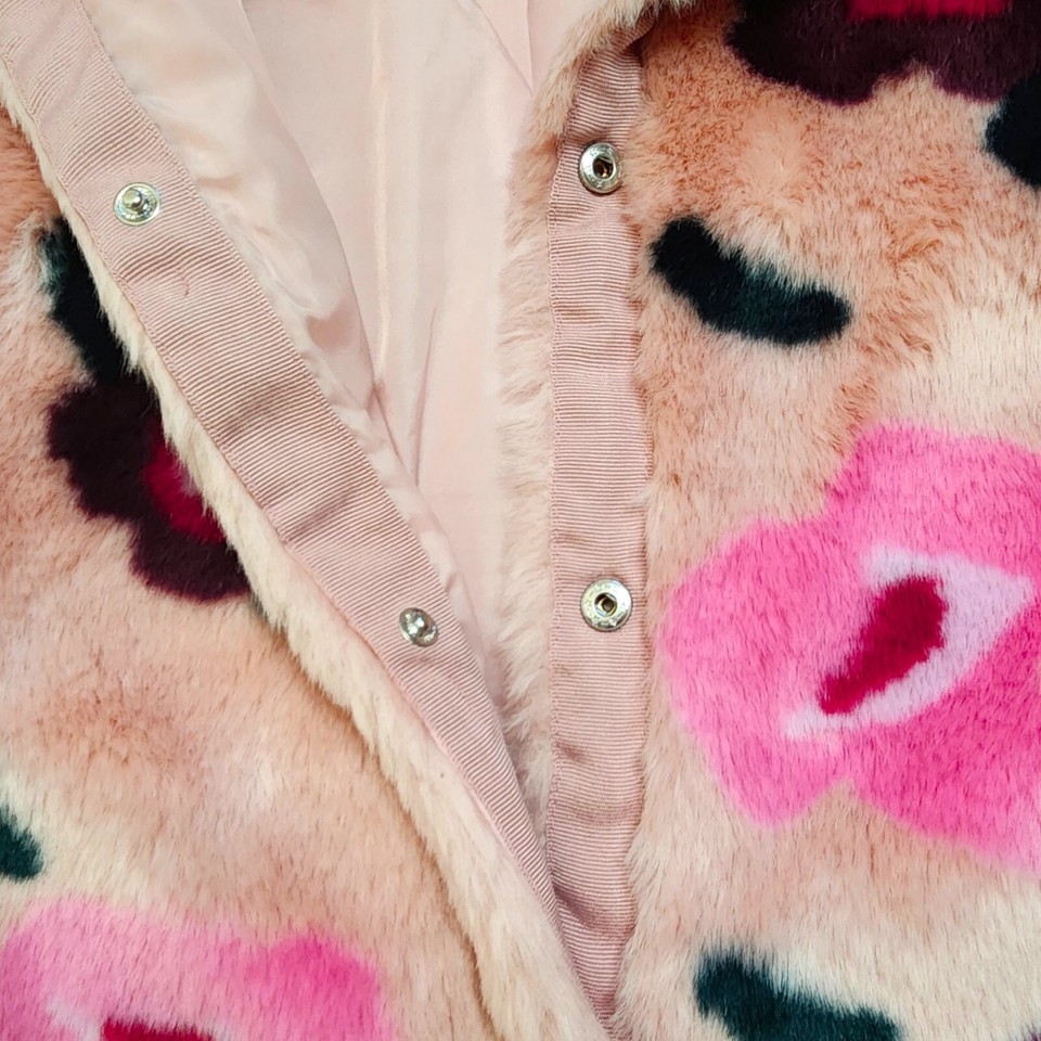 H&M Girls Pink Floral Faux Fur Jacket Coat Snap Closure Size 9/10 | eBay