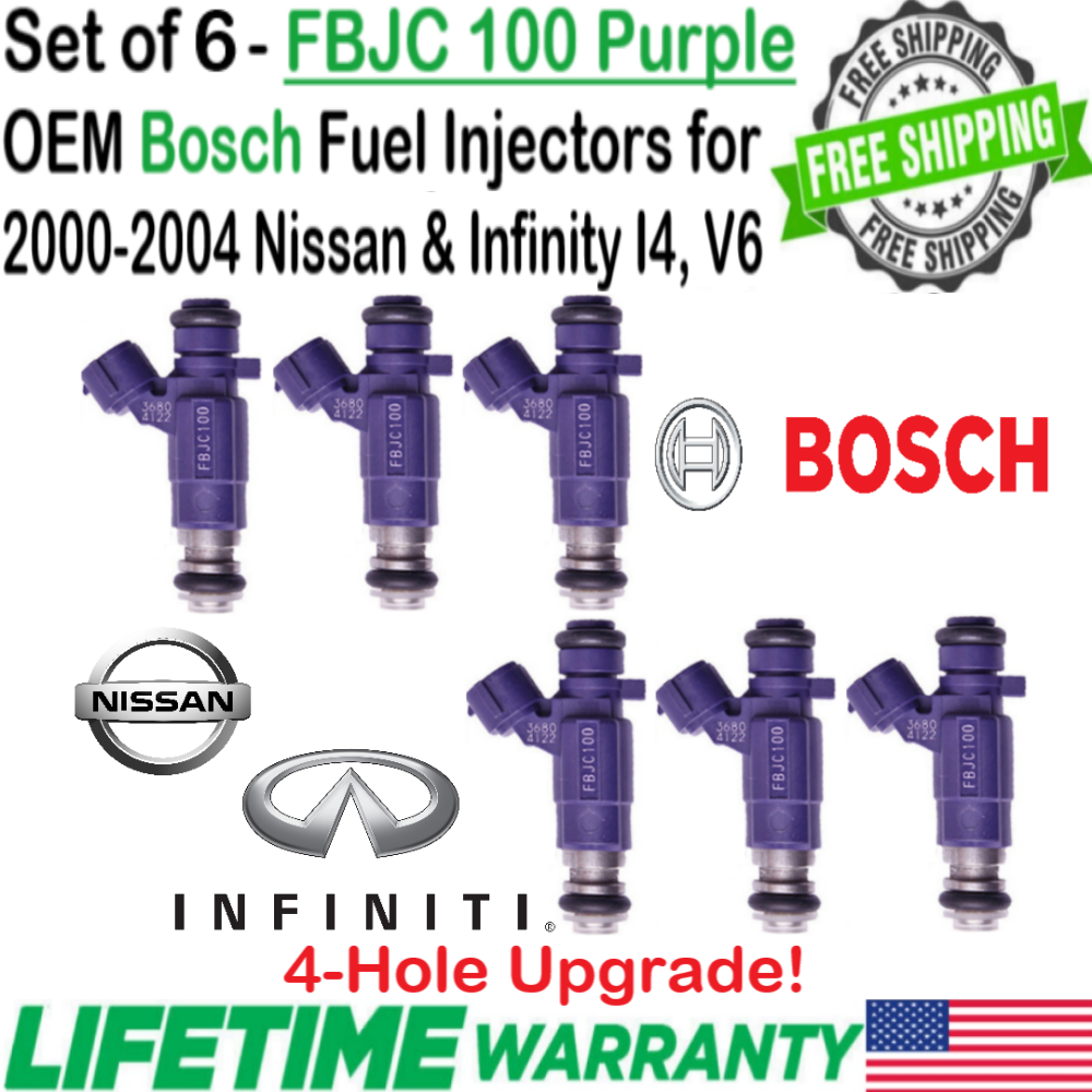6 Pack OEM Bosch 4Hole Upgrade Fuel Injectors For 2003, 2004 Nissan ...