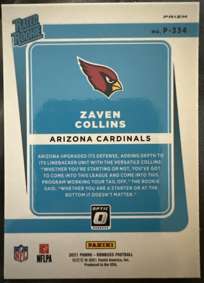 ZAVEN COLLINS RC 2021 DONRUSS RATED ROOKIE OPTIC RED GREEN PREVIEW #P ...