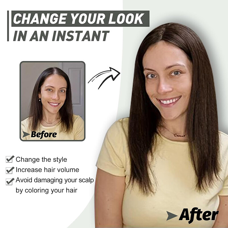 Side Part Topper Clip in Remy Human Hair Piece Hand-Tied Lace Base ...