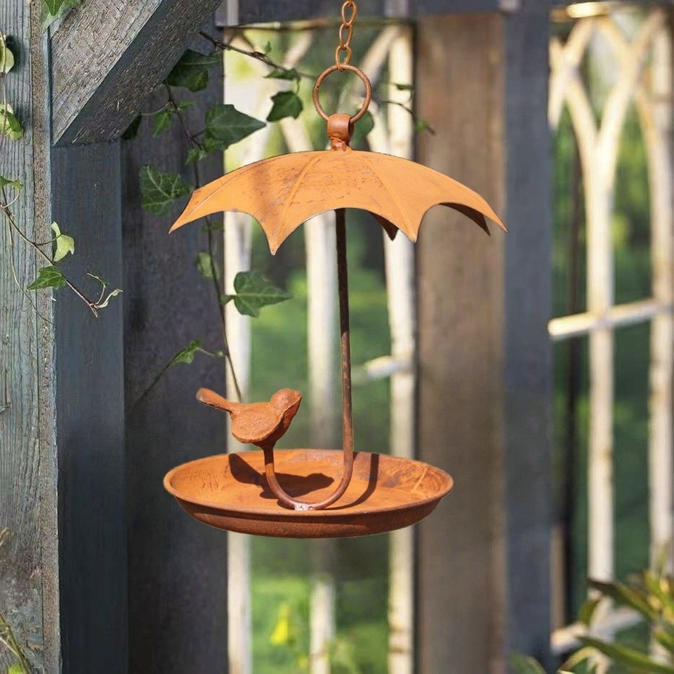 Metal Bird Feeder for Backyard Rustic Iron Bird House Wall Mounted ...
