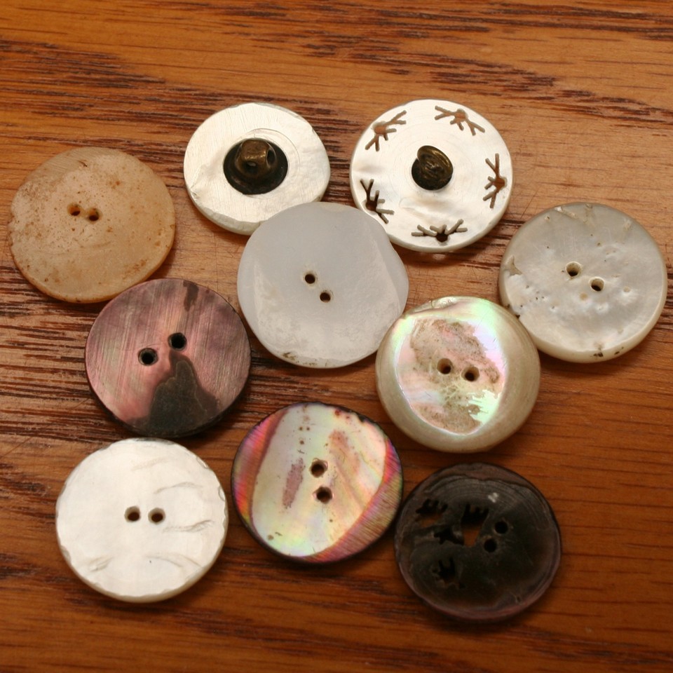 10 Small Antique Carved Pearl Picture Buttons, Building/Lady/Castle ...